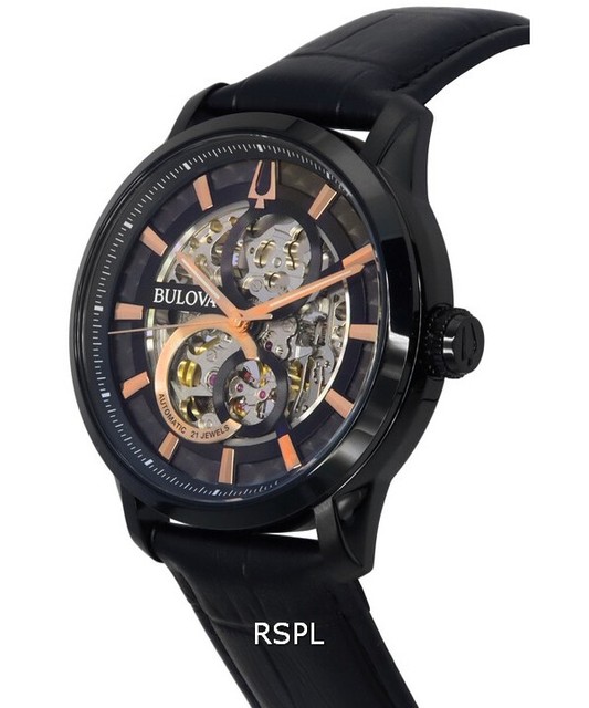 Bulova Classic Sutton Black Skeleton Dial Automatic 98A283 Men's Watch ...