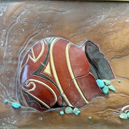 Roger & Marie Kull 1988 Sculpted Leather Art with Turquoise Stones ...