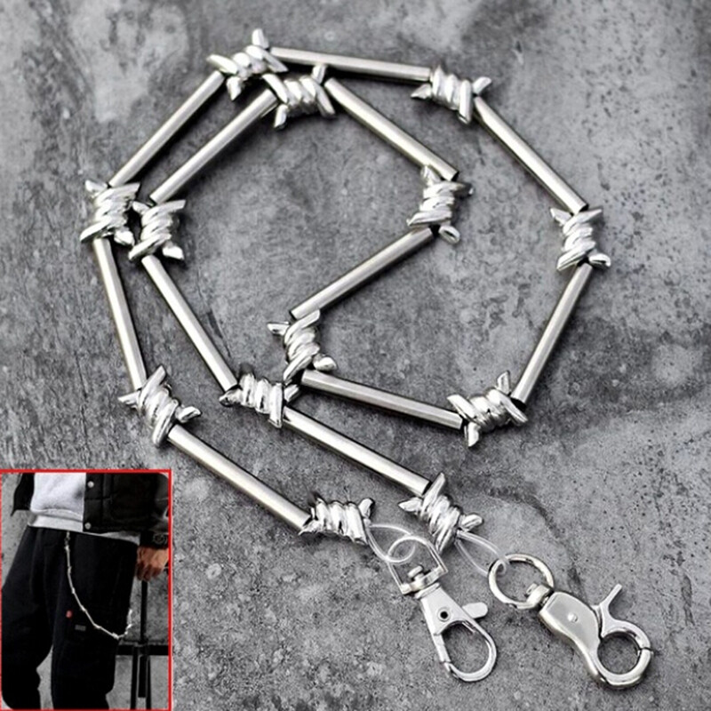 29" Heavy Metal Barbed Wire Silver Wallet Chain Punk Pants Chain Hip ...