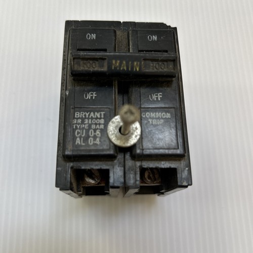 BRYANT BR2100B 100 AMP DOUBLE POLE 120/240 VOLT CIRCUIT BREAKER TESTED ...
