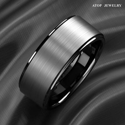 8mm Black Brushed Titanium Color Tungsten ring Wedding Band Ring Men's ...