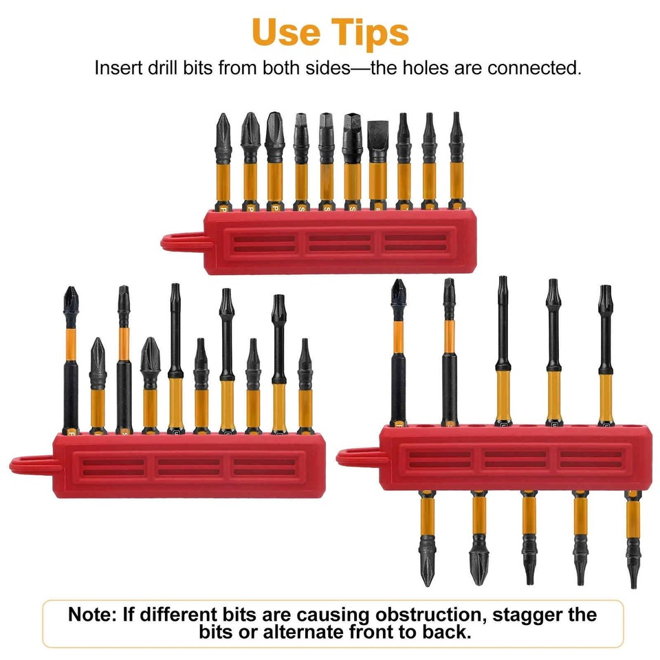 3x 1/4" Hex Bit Holder Storage Rail Screwdriver Bit Case With Carabiner ...
