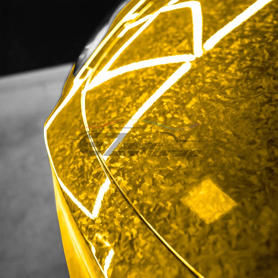 24K Chopped Forged Carbon Fiber Gloss Gold Car Vinyl Wrap Sticker Decal ...