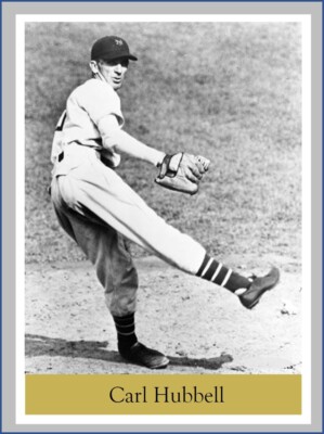 Carl Hubbell baseball card. 1934 All-Star Game. Striking out five ...