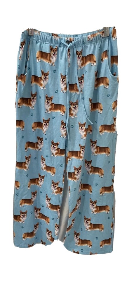 Comfies Dog Pajama Pants Corgi Size M Blue Cute Doggie Paw Prints PJ ...