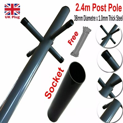 2.4m Galvanized Washing Line Post Pole Heavy Duty Clothes Support With ...