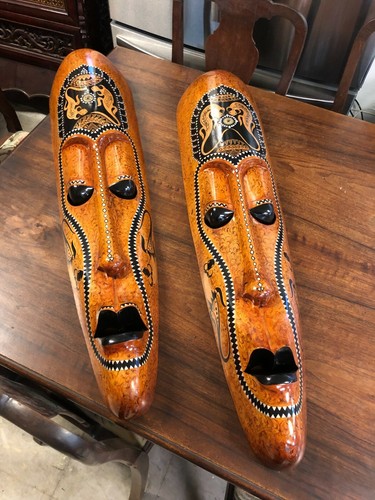 Pair Of 2 African Tribal Leader Wooden Hand Painted Masks | eBay Australia
