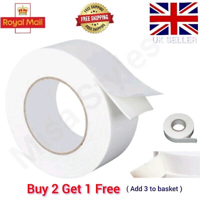 HEAVY DUTY STRONG DOUBLE SIDED STICKY TAPE ROLL FOAM ADHESIVE PADDED ...