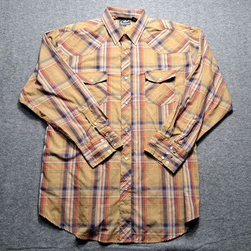 Roper Western Shirt Mens 2XL Rusty Plaid Pearl Snap Lightweight Long ...