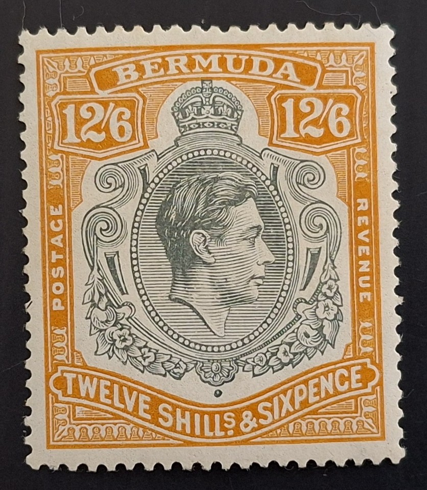 1937 Bermuda 12/6- Deep Grey&Brownish Orange KGV1 Stamp P14 Mint+Cert £ ...