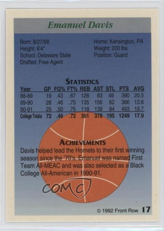 1991-92 Front Row Premier Emanual Davis (Emanuel on Card) #17 0q3 | eBay