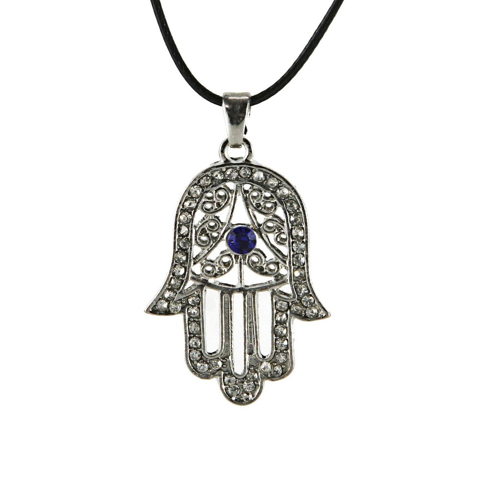 White Hamsa Necklace Hand of God Evil Eye Charm Pendant Jewish Judaica ...