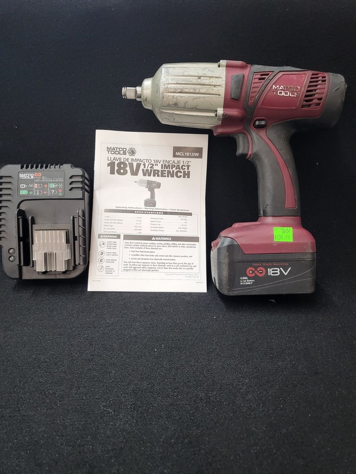 Matco 18V 1/2" Impact Wrench Set with Case & Charger | 1/2in. Drive ...