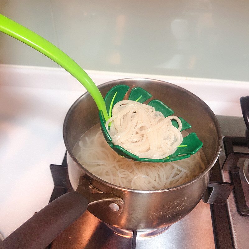 Green Monstera Leaf Soup Spoon Long Handle Kitchen Strainer Cooking ...