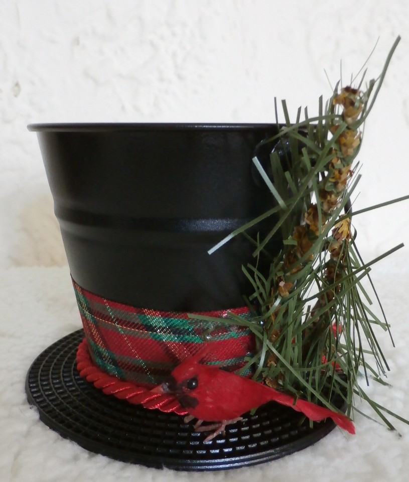 Refillable Metal Bucket SNOWMAN TOP HAT Candy Gift Cookie Napkin Table ...