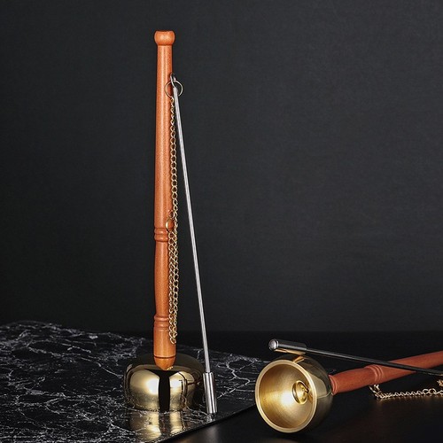 Pure Copper Buddhist Hand Bell Wooden Handle Temple Chanting Instrument ...