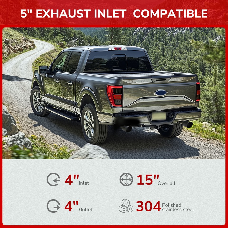 Diesel Exhaust Tip 4" Inlet 8" Outlet 15" Bolt-On Tailpipe For Ford ...