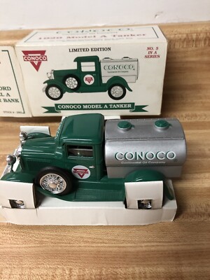 Collectible Conoco Die Cast Model A Tanker Coin Bank With Key NIB | eBay