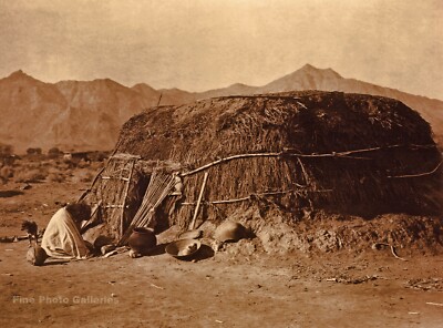 Vintage EDWARD CURTIS American Indian Papago House Hut GOLDTONE Photo ...