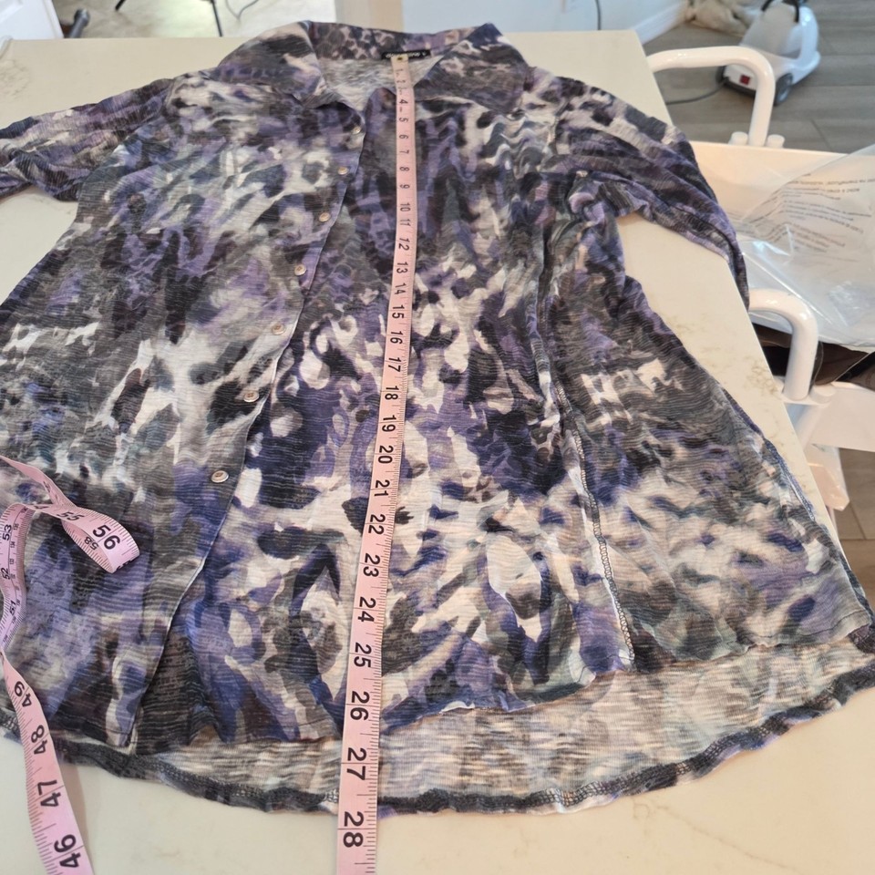 David Cline Top Large Purple Gray Snap Front Abstract Long Sleeve ...