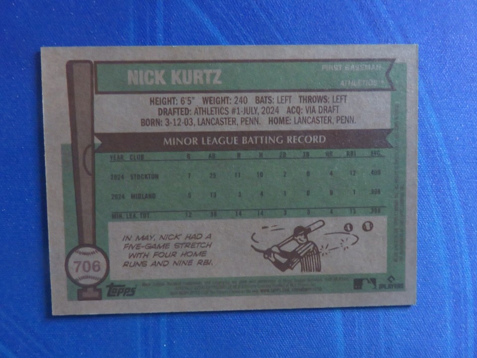 2025 Topps Heritage High NICK KURTZ FLIPPED BAT Variation SP Athletics ...