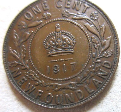 1917 Newfound Large Cent One PENNY Coin. BETTER GRADE Victoria era 1p ...
