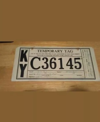1987 KENTUCKY C36145 Temporary Tag 1987 FORD MUSTANG - Paper License ...