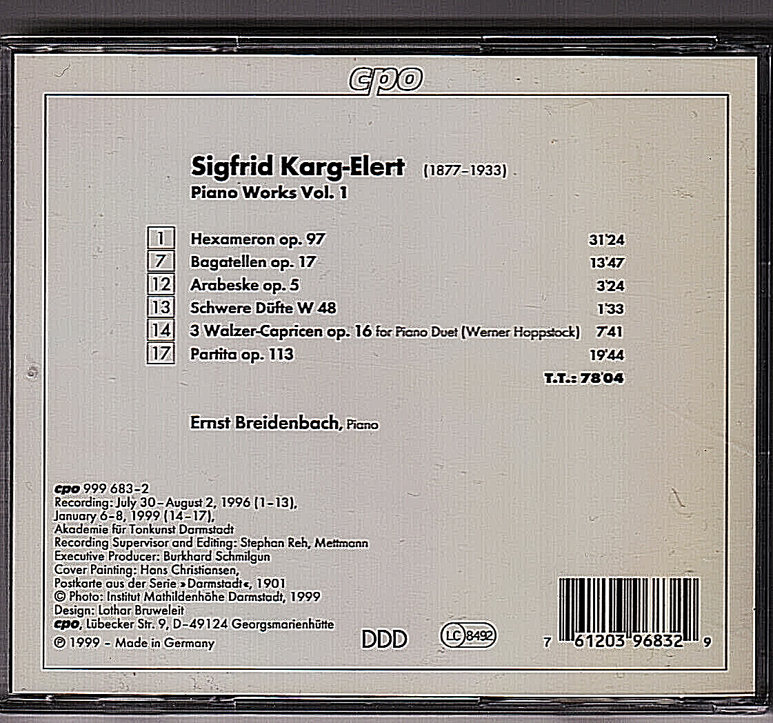 CD SIGFRID KARG-ELERT PIANO WORKS VOL 1 ERNST BREIDENBACH | eBay
