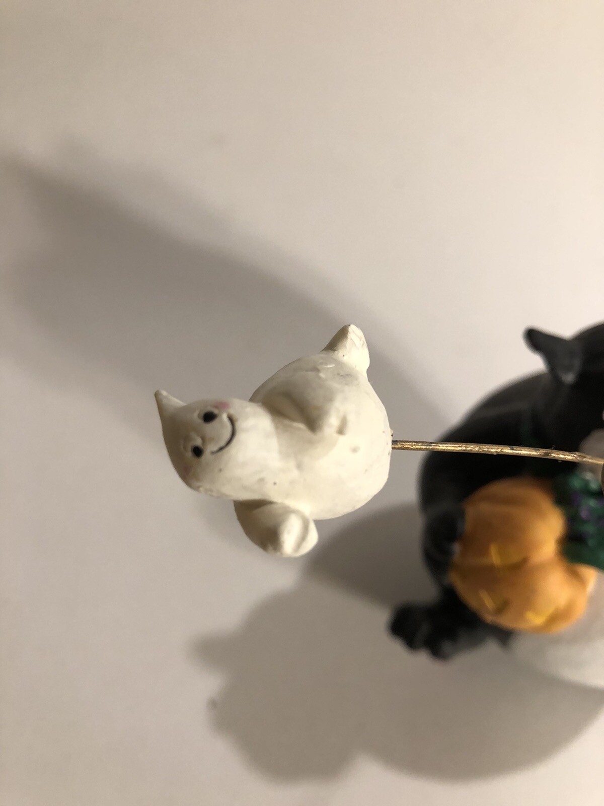 Black Cat Figurine Roly Poly With Ghost On A Wire | eBay