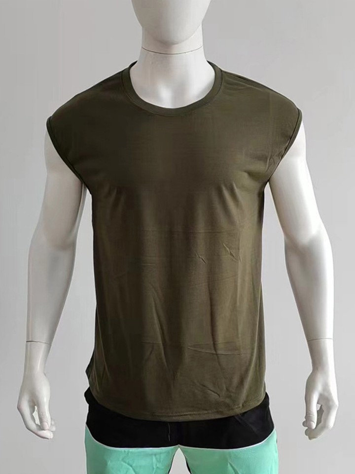 Mens Workout Tank Top Sleeveless Round Neck Gym Bodybuilding Cut Off T ...