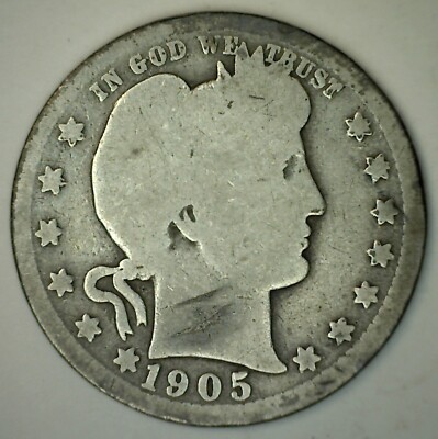 1905 Silver Barber Quarter AG 25 Cents US Coin Almost Good Condition ...
