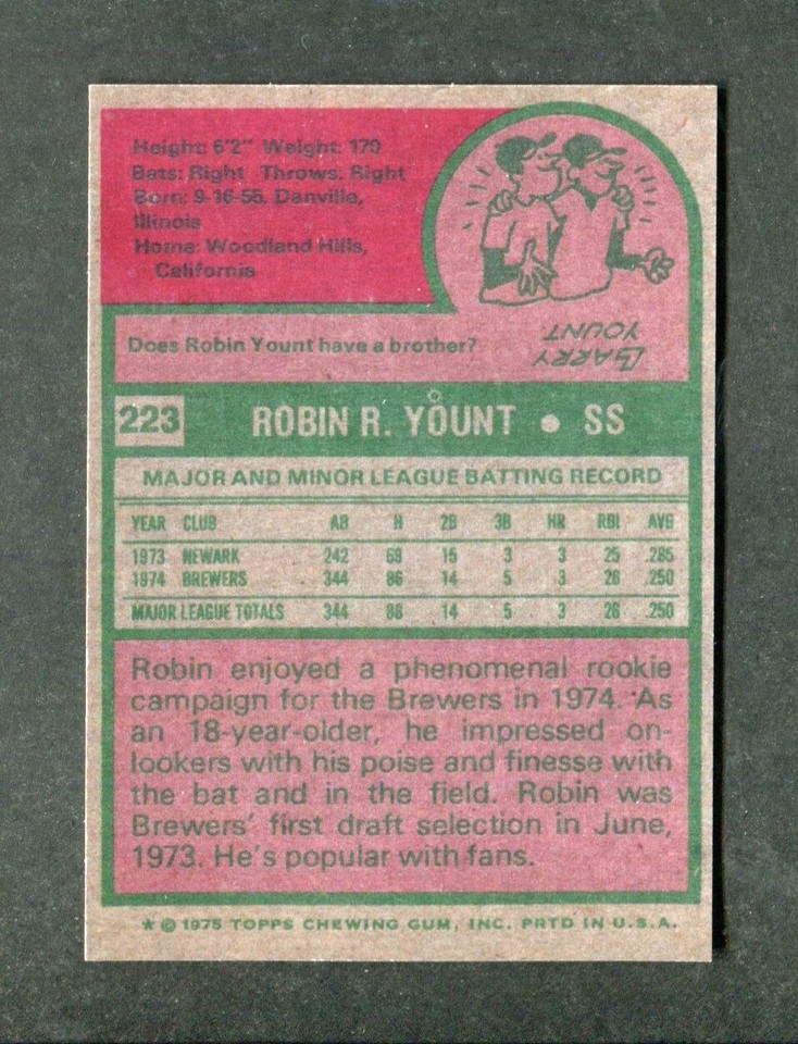 Robin Yount Rookie Reprint Signed Baseball Card 1975 Topps Facsimile ...