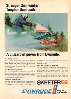 1968 EVINRUDE SNOWMOBILE Original Vintage Print Ad Skeeter '69 | eBay