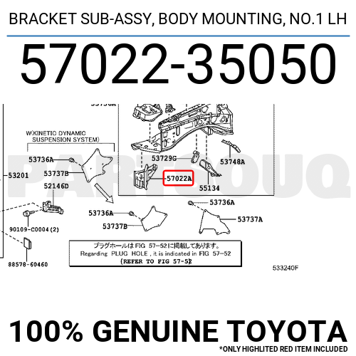 5702235050 Genuine Toyota BRACKET SUB-ASSY, BODY MOUNTING, NO.1 LH ...