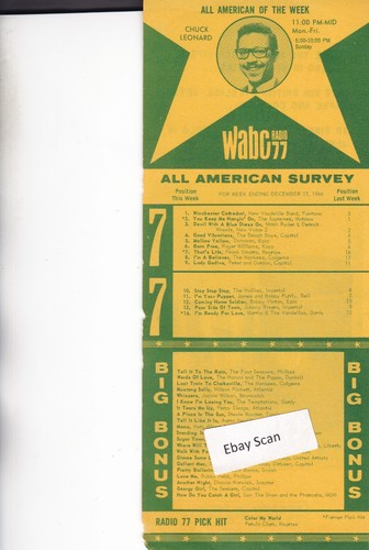 WABC New York City Top 40 Radio Music Survey 12-17-66 Beach Boys #4 ...