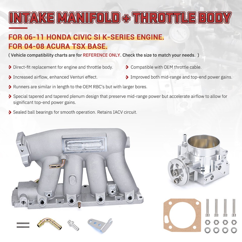 For K20 K20Z3 K24A2 K24 RBC Intake Manifold + 70mm Throttle Body K ...