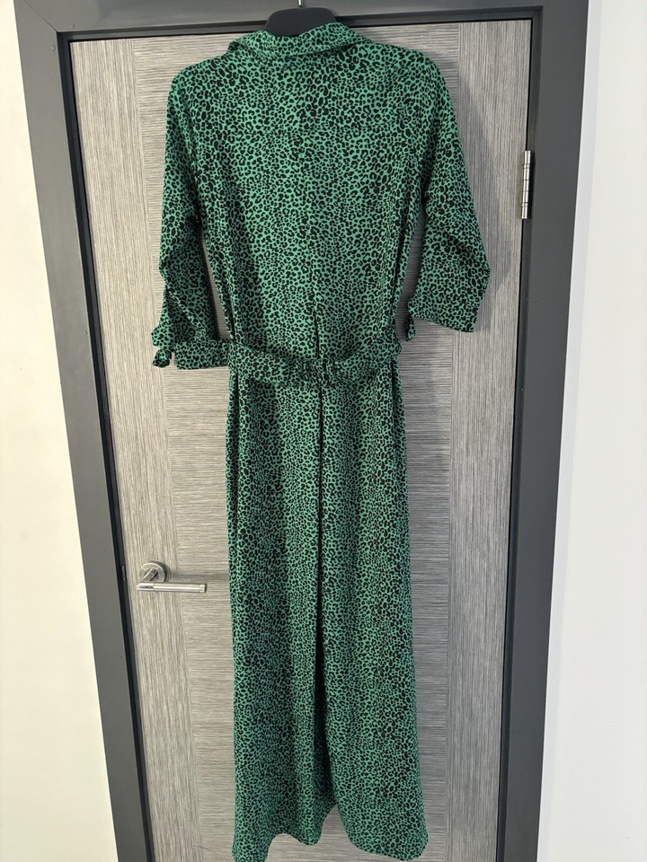 Dancing Leopard Dress, Maxi, Belted, Pockets, Green, Size 12 UK | eBay UK