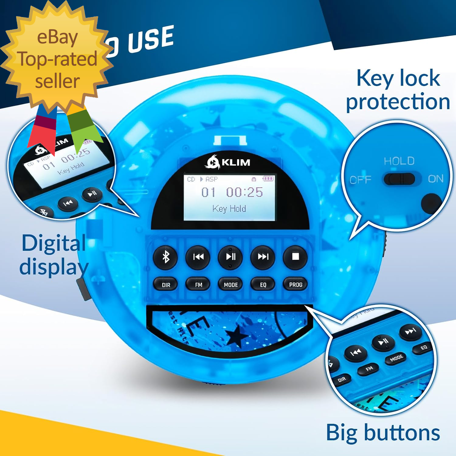 Nomad Transparent Blue Portable CD Player Walkman with Long-Lasting ...