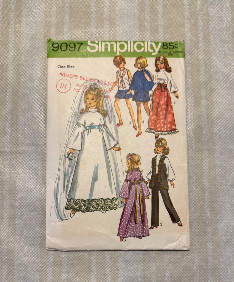 Vintage 1970 Simplicity Pattern # 9097 Doll Wardrobe 11 1/2” Dolls ...