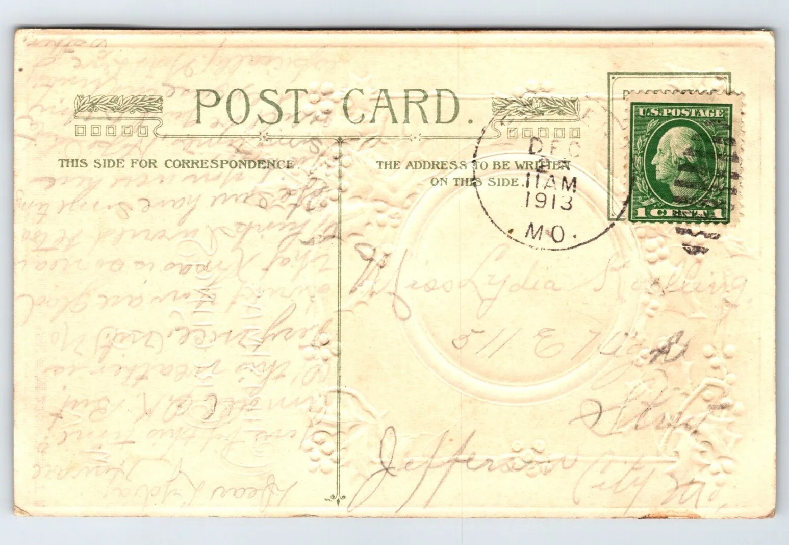 Vtg Christmas Winsch Postcard Vignette Holly Leaves Berries Winter ...