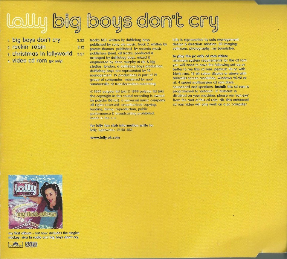 LOLLY - BIG BOYS DON'T CRY / ROCKIN' ROBIN 1999 UK 3 TRACK ENHANCED CD ...