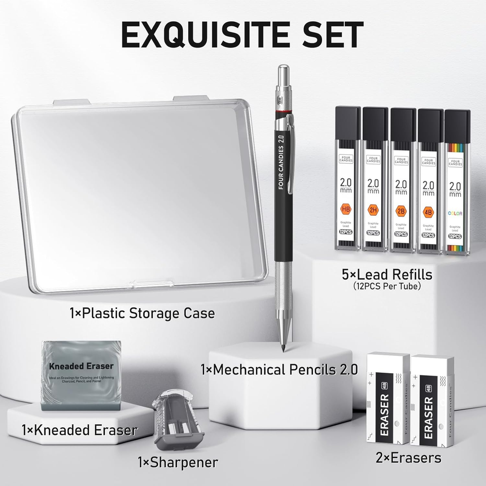 Four Candies 2MM Mechanical Pencil Set with Case, Artist Led Pencil ...
