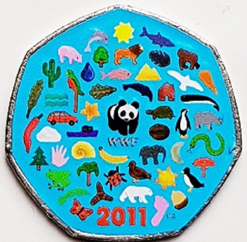 50P FIFTY PENCE COLOUR DECAL COIN STICKERS Scouts Guides WWF Britain ...