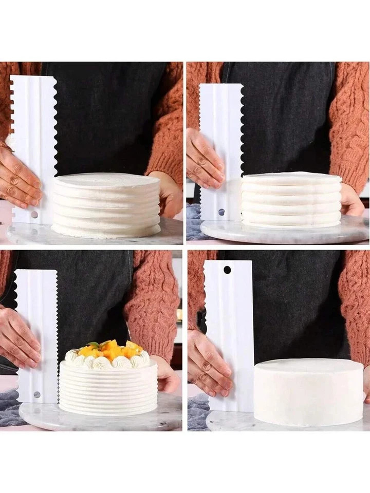 4Pcs Cake Decorating Comb Edge Smoother Cream Butter Scraper Pastry ...