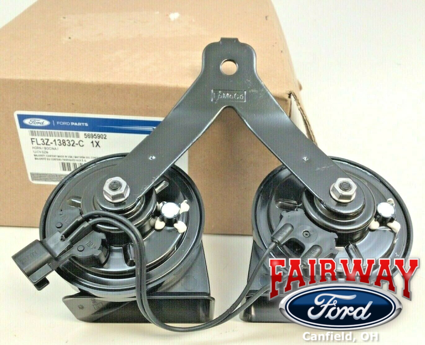 18 thru 23 Expedition OEM Ford High Low Dual Note Horn w Bracket FL3Z ...