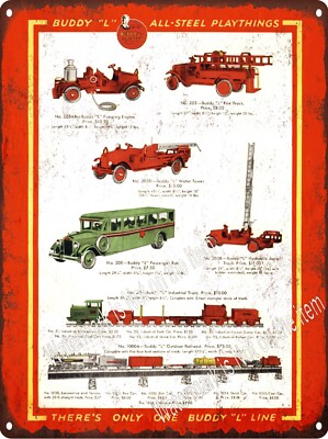 1931 Buddy L Toy steel Fire Engine Truck Bus Railroad Metal Sign 9x12 ...