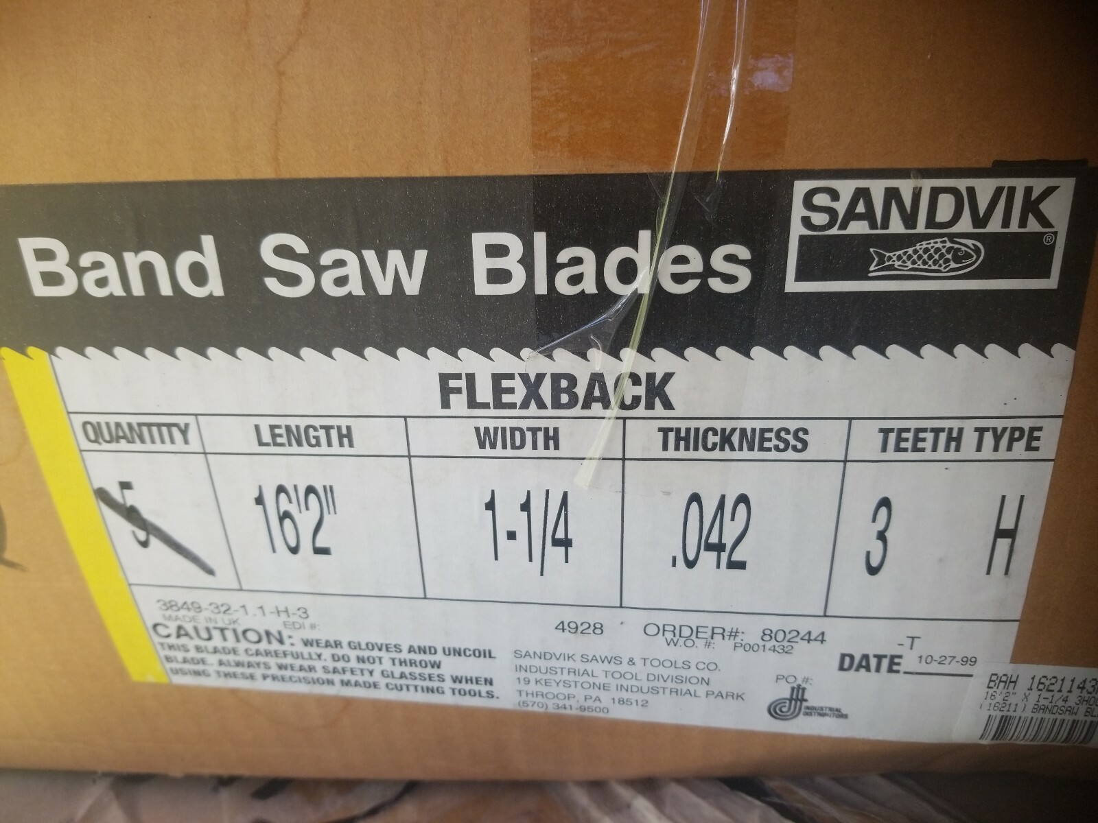 Sandvik Band Saw Blade Flexback 16’2” 1-1/4 x .042 x 3H Teeth FAST SHIP ...