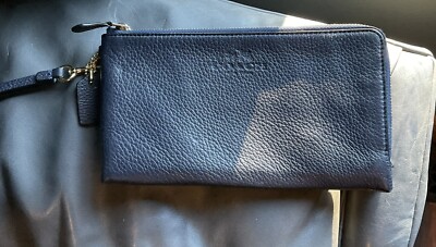 Coach Navy Blue Leather Double Zip Wallet | eBay