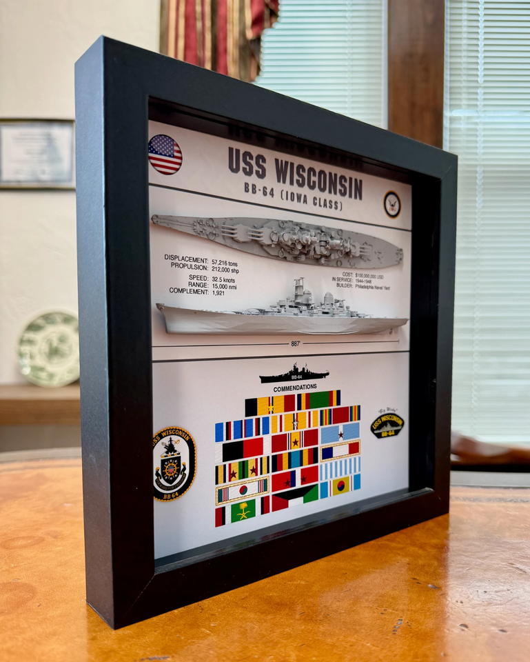 USS Wisconsin Display Box, BB-64, Iowa Class, WW2, 9" x 9", Black | eBay