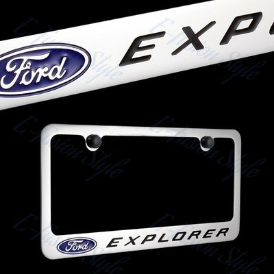 FORD EXPLORER Chrome Plated Brass License Plate Frame with Black Caps ...